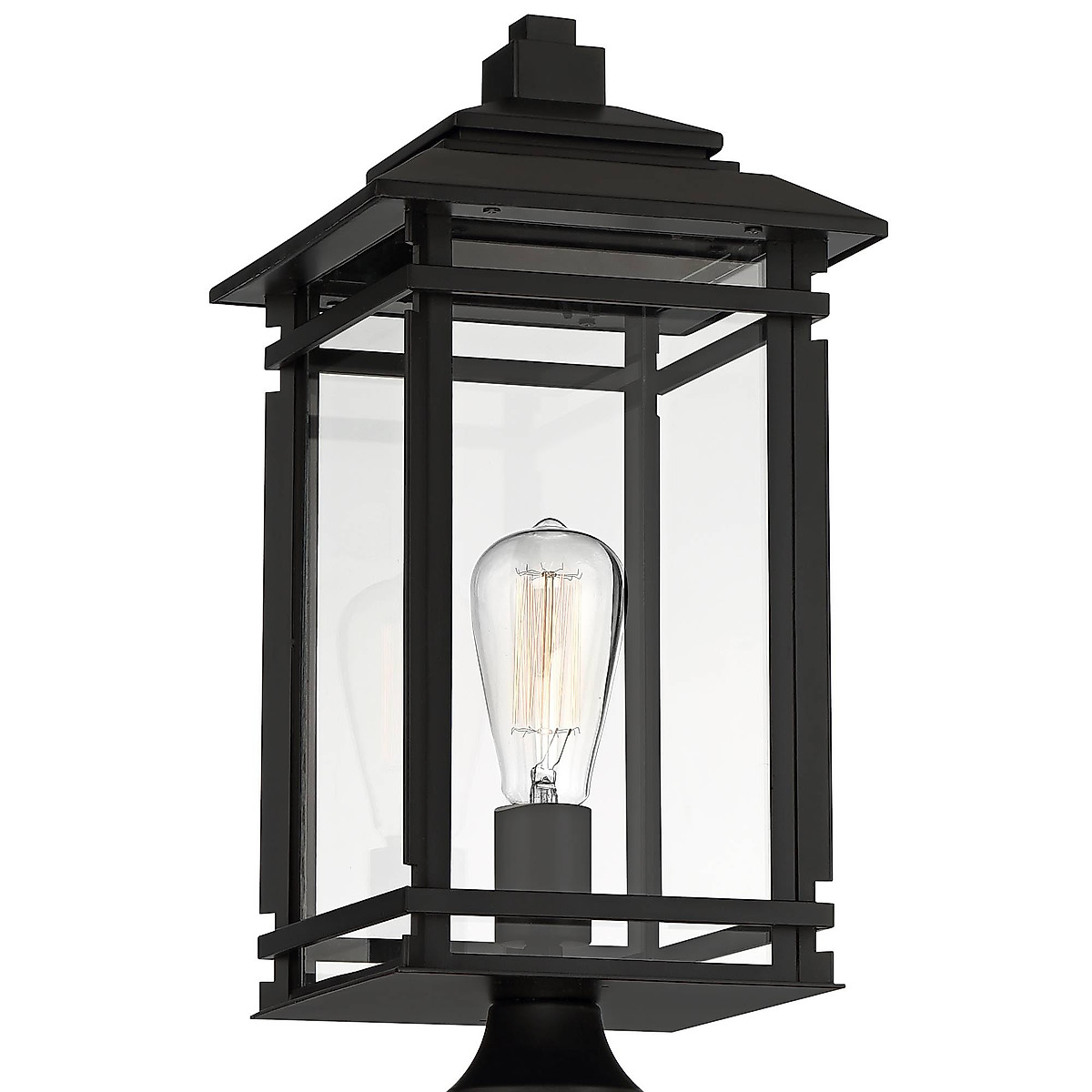 John Timberland North House Mission Traditional Outdoor Post Light Fixture Matte Black Metal 19 1/2" Clear Glass Shade Exterior House Porch Patio Outside Deck Garage Yard Front Door Garden Home
