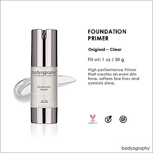 BODYOGRAPHY - Foundation Primer (Clear): Flawless Anti-Aging Salon Makeup Primer w/Vitamin E, A, Jojoba, Grapeseed Oil | Control Shine | Gluten-Free, Cruelty-Free, 1 oz.