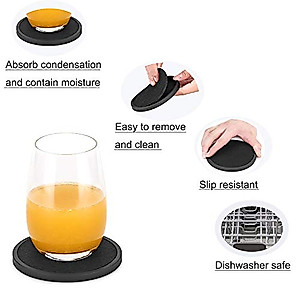 MECOWON Absorbent Coasters for Drinks with Holder, 8 Pieces Silicone Coasters with Soft Felt Insert, Black