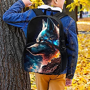 PORCLAY Galaxy Wolf Backpack for Middle School Boys Aesthetic Teen Bookbag Preschool Elementary Book Bag for Teens Lightweight School Supplies Bag