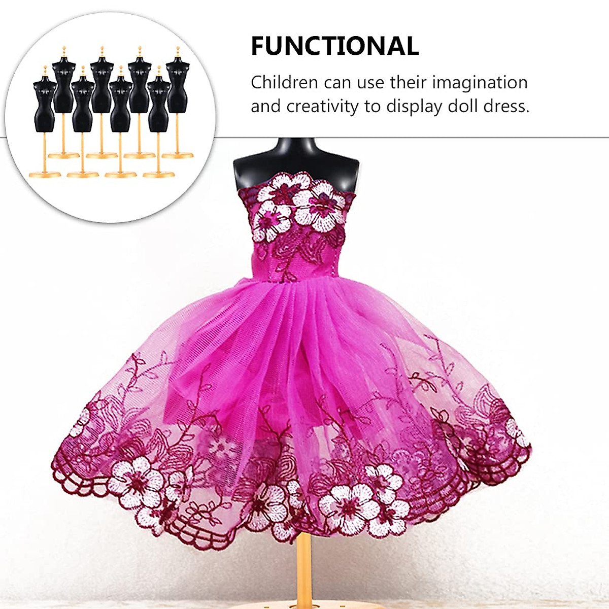 Healifty 8pcs Doll Dress Form Model Mini Mannequin Dress Form Cloth Gown Clothing Demountable Display Stand Small Mannequin Model Supports for Dollhouse Display Holder Toy Black