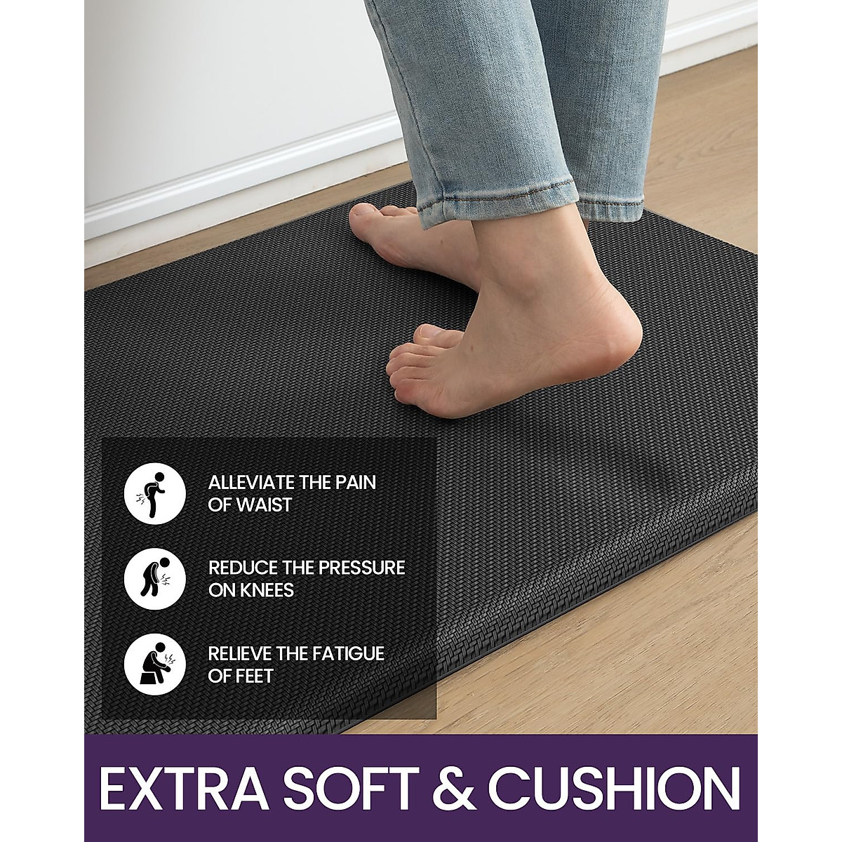 DEXI Kitchen Mat Cushioned Anti Fatigue, Non Slip Waterproof Comfort Standing Floor Rug for Kitchen, Office, Sink, Laundry, 39x20, Black