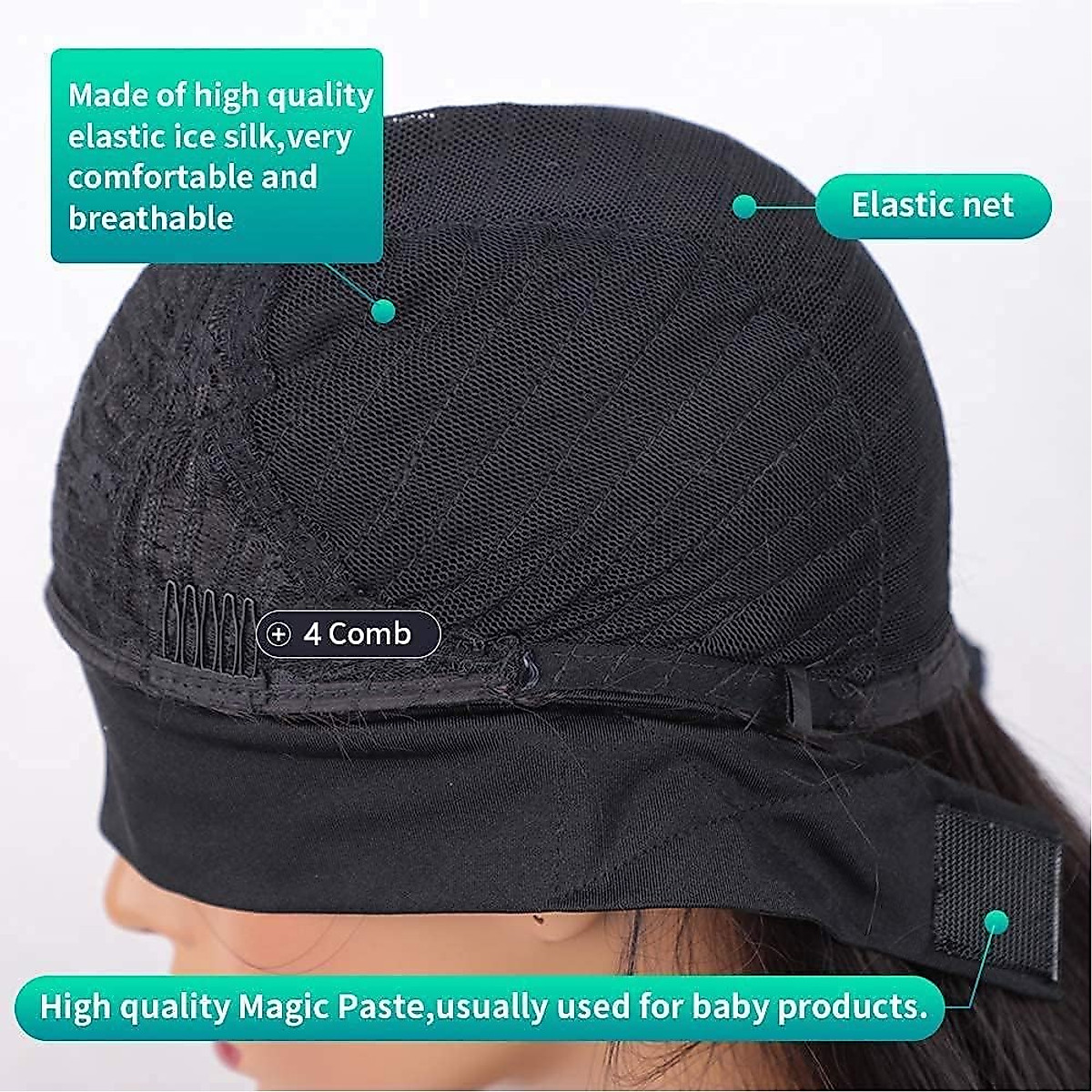 Headband Wig Human Hair Straight 18 Inch Headband Wigs for Black Women Glueless None Lace Front Human Hair Headband Wig Brazilian Virgin Hair Machine Made Human Hair Wigs Natural Black 150% Density