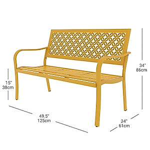 Grand patio Outdoor Bench, Garden Benches with Anti-Rust Metal Powder Coated Frame, Patio Bench for Front Porch Park Outside Furniture Decor, Sunflower Yellow