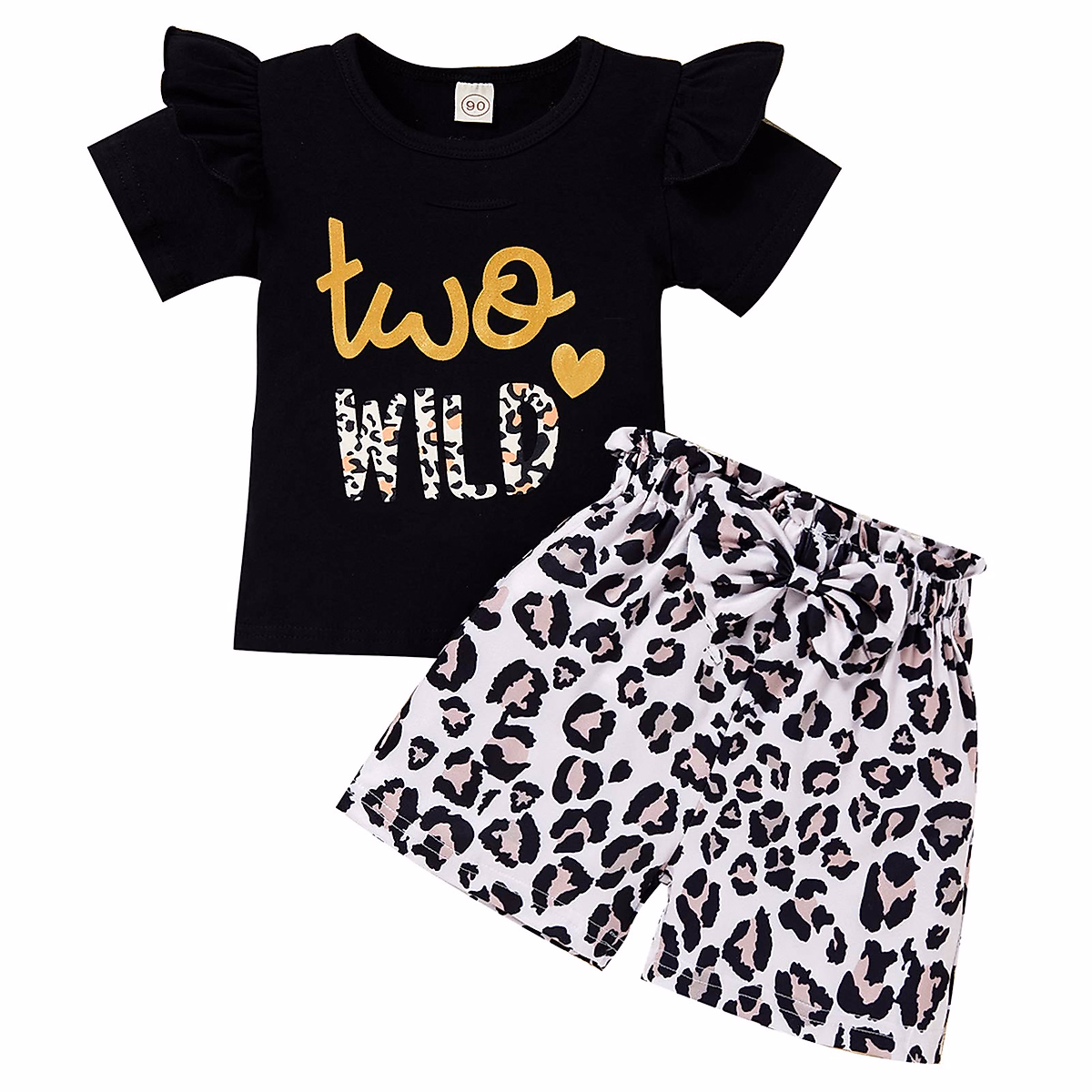Viworld Baby Girl Two Birthday Outfits Ruffle Sleeve Wild Two Top + Leopard Shorts Set Cake Smash Summer Clothes（Leopard,2T