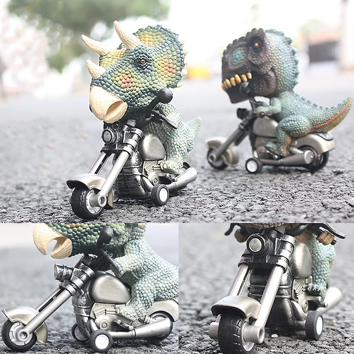 4PCS Friction Powered Inertia Animal Motorcycle Toy Vehicles Gifts for Kids Boys Age 3,4,5,6,7,8,9 Shark Toy Car + Special Rhino Toy + Dinosaur Motorcycle Game T-Rex and Triceratops Monster Dino Toys