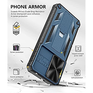Case for Samsung Galaxy A32 5G: Military-Grade Drop Proof Protection Rugged Protective Shockproof TPU Textured Bumper Armor Design A32 5G Phone Cover with Built in Kickstand & Slide (Blue)
