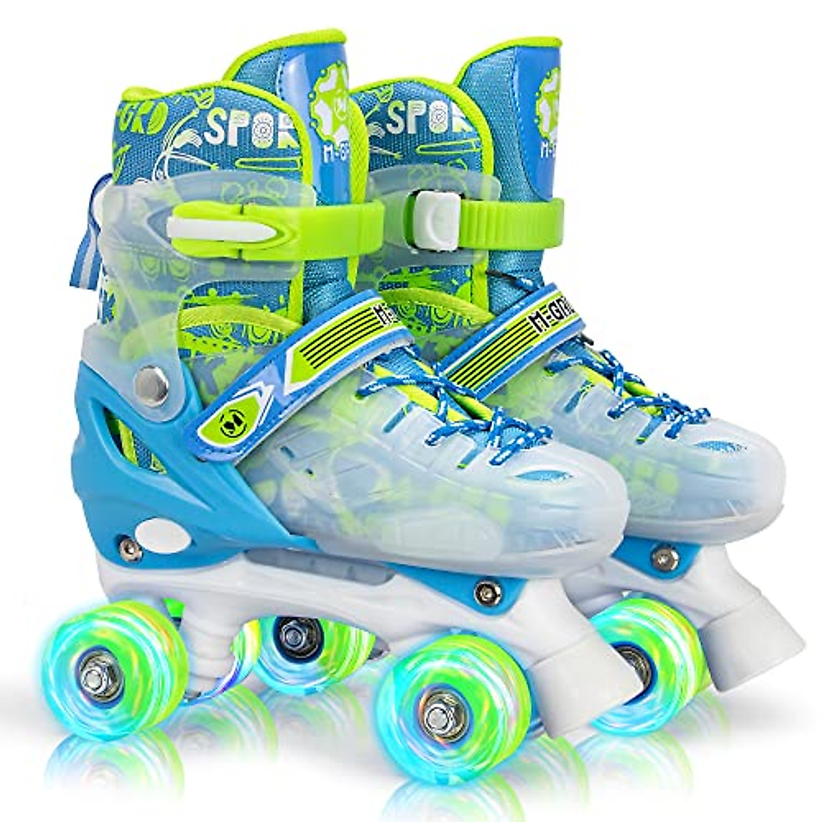 M-GRO Adjustable Skates for Kids, 8-Wheeled Skates for Kids,rollerskates Girl and Boys，Adjustable Size Suitable for Indoor and Outdoor use