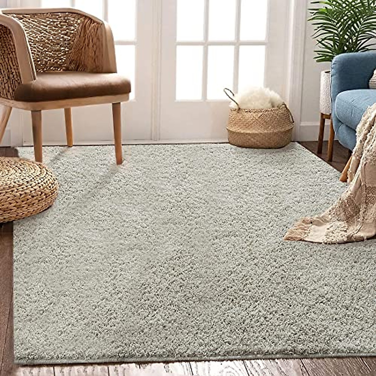 JOLENE.K Large Shag Rug 8x10 Feet for Bedroom, Indoor Modern Plush Soft Rug for Nursery Living Room, Super Thick Non-Shedding Floor Carpet Non Skid Accent Rug for Office Dining Room Office, Grey/Mist