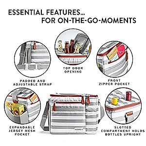 Foundry by Fit + Fresh, Brooks Dual-Compartment Insulated Cooler Bag with Wine Cooler Compartment, Food & Beverage Beach Bag, Picnic Basket, Perfect for Tailgating & Camping Accessories, Grey Stripe