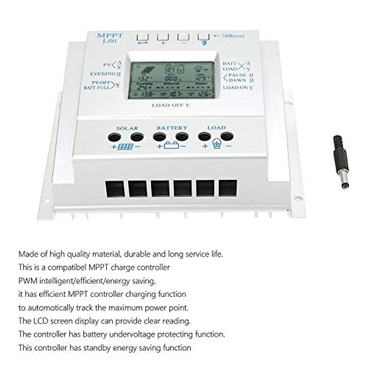 80A Solar Charge Controller, MPPT L-80 LCD Display PWM Photovoltaic Solar MPPT Charge Controller Regulador 12V/24V, Solar Panel Battery Intelligent Regulator
