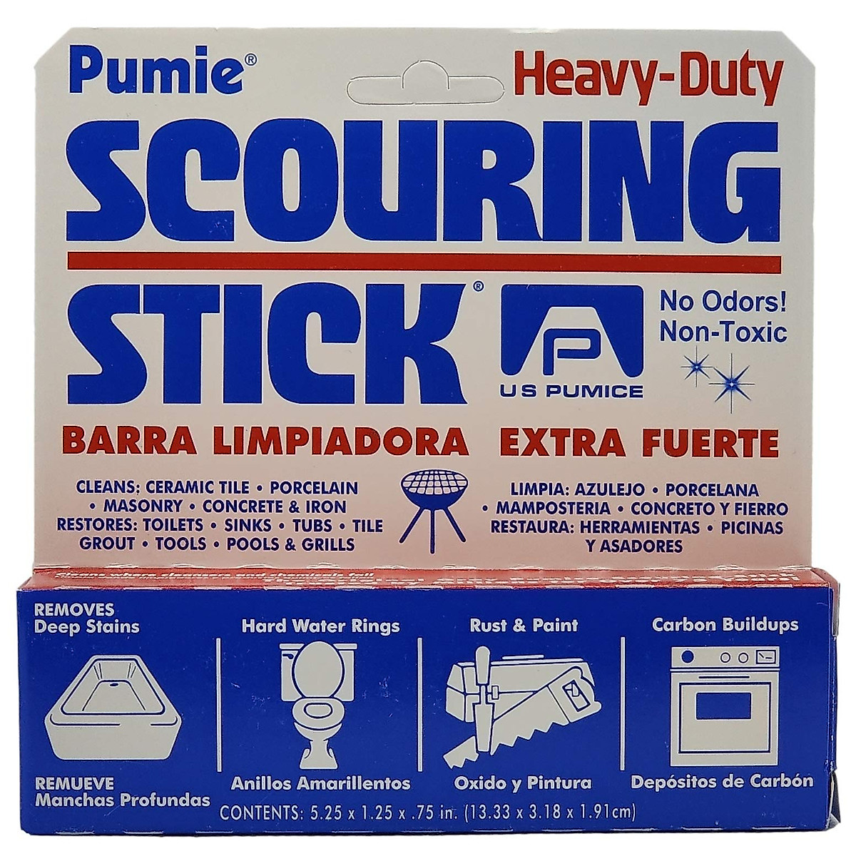 PUMIE Heavy Duty Pumice Scouring Stick, 5.25x1.25x0.75 By U.S. Pumice, Remove Toilet Stains, Hard Water Rings (Pack of 1)