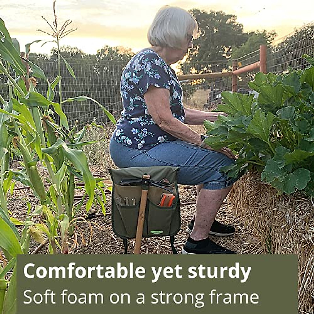 Truly Garden Upgraded Foldable Garden Kneeler and Seat - Includes Cultivator Hoe Garden Tool and Two Tool Pouches. Lightweight and Heavy Duty with Comfortable EVA Foam Pad