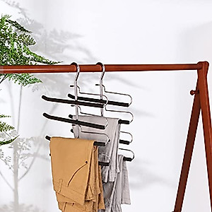 Pants Hangers, HAIZLUOP 2pcs Metal Space Saving Magic Hangers, 4 Layers (Black)