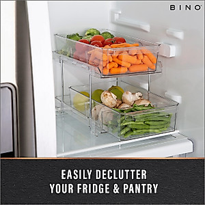 BINO 2 Tier Clear Storage Organizer with Dividers | Slide Out Drawer for Under Sink or Medicine Cabinet | Bathroom Closet, Vanity, Pantry Organizer | Under Cabinet Storage for Bathroom and Kitchen