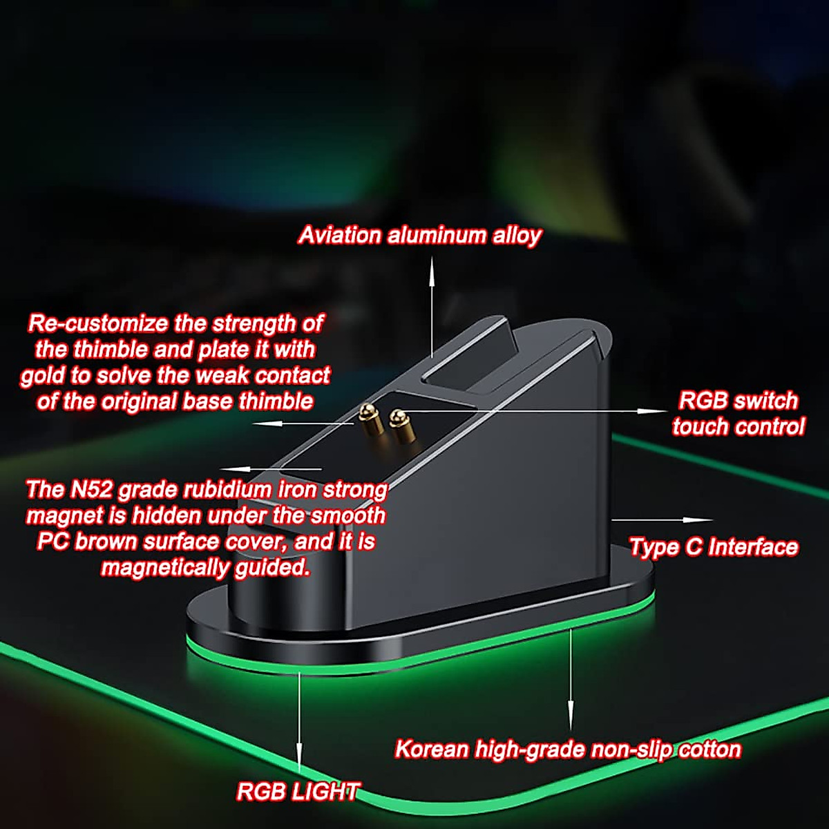 Mouse Wireless Metal Power Charging Dock Gilded Base RGB MOD for Razer Logitech G Pro X Wireless Superlight G903 Viper Ultimate