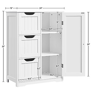 Yaheetech Bathroom Floor Storage Cabinet, Bathroom Freestanding Cabinet with 3 Large Drawers & Adjustable Shelf, 12 x 24 x 32 Inches, White