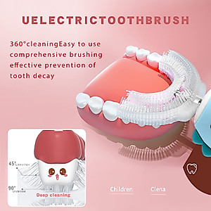 Yodabai Kids Electric Toothbrushes, U Shaped Ultrasonic Toothbrush ,Rechargeable Kids Toothbrush w/ Smart Timer, Sonic Toothbrush Kids with 6 Modes, IPX7 Waterproof Design (8-15 Year Old, Pink), K10