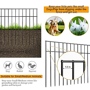 Adavin Small/Medium Animal Barrier Fence 10 Pack 24in(L) X 15in(H) Underground Decorative Garden Fencing, Dog Rabbits Fences Black Metal Fence Panel Ground Stakes for Outdoor Patio. Total Length 20Ft