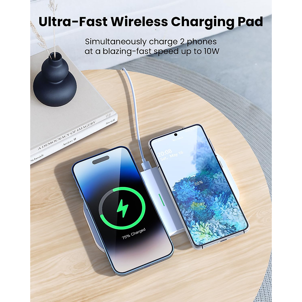 2 in 1 Wireless Charging Pad - 10W Max Wireless Charger for Apple iPhone 15/14/14 Plus/14 Pro Max/13/12/Mini/11/SE/X/8, Airpods 3/2/Pro, Wireless Phone Charger for Samsung S22/S21, Dual Charging Pad