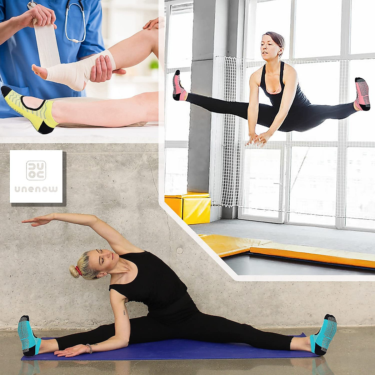 unenow Non Slip Grip Yoga Socks for Women with Cushion for Pilates, Barre, Home