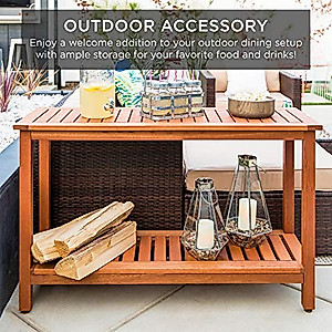 Best Choice Products 48in 2-Shelf Eucalyptus Wooden Console Table Indoor Outdoor Multifunctional Buffet Bar Storage Organizer w/Foot Sliders - Natural