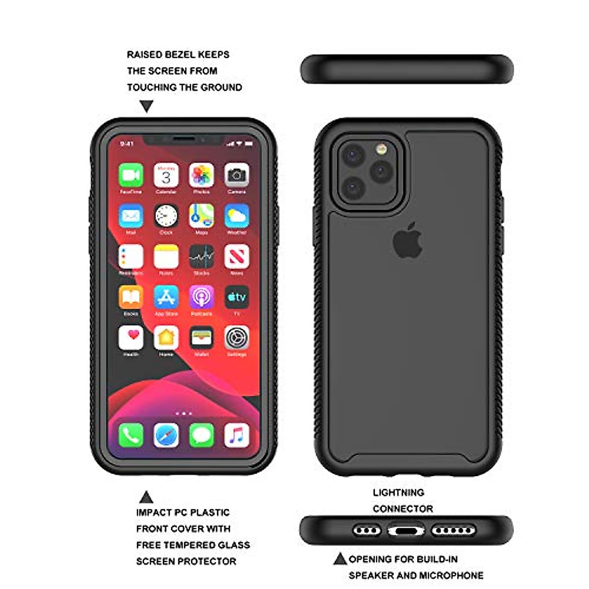 Njjex Case For iPhone 11 Pro MAX, For iPhone 11 Pro Max Case 6.5" W/[Tempered Glass Screen Protector], [Npatt] Hybrid Impact Clear Back Soft TPU Bumper Armor Rugged Shockproof Slim Phone Cover [Black]