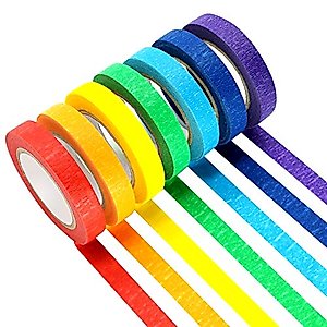 Colored Masking Tapes, 7PCS Arts Rainbow Labelling Masking Tape Fun Supplies Kit for Kids and Adults, Painters Tapes for Crafts, School Projects, Party Decorations and More (0.4 Inch, 12 yd)