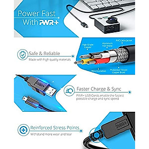 PWR+ 6Ft USB-Cable-Charging-Cord for GoPro-HD HERO2-HERO3+-HERO4-960-1080 Original-HD-Waterproof Action-Camera Data Sync