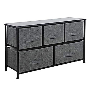 Epetlover Fabric Dresser 5-Drawer Storage Organizer Unit, Apartment Cloth Dresser with Deep Basket Sturdy Steel Frame & Wooden Top, Room Organization (Grey)