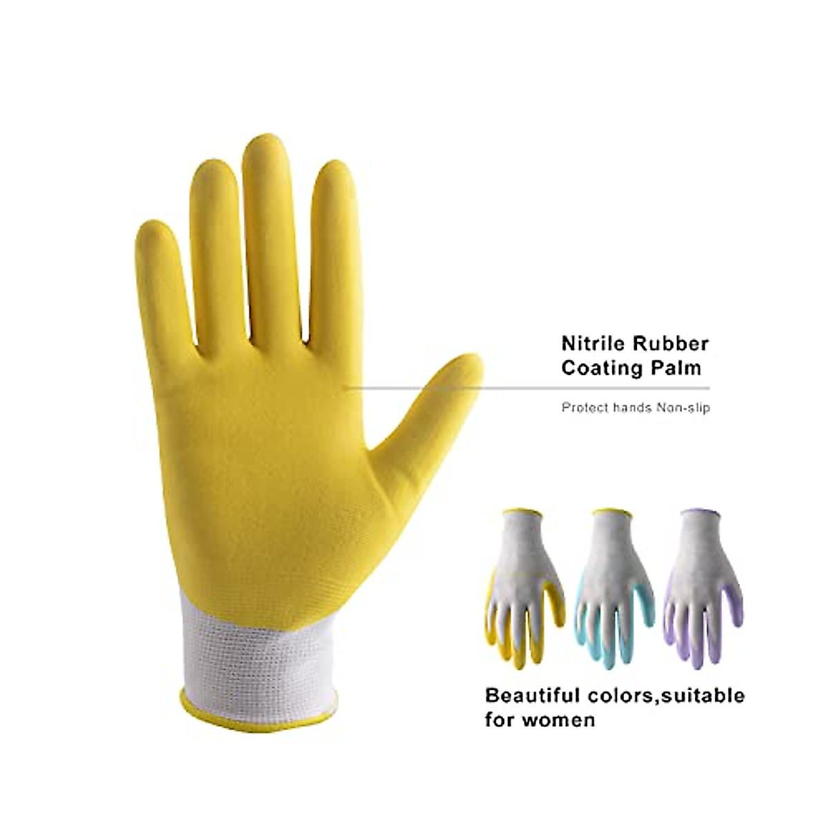 Gardening Gloves for Women, Womens Work Gloves with Foam Nitrile Coating, 3 Pairs Breathable Protective Work Gloves Garden Gloves DIY Gloves (Small, 3 pairs)