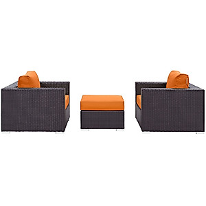 Modway Convene Wicker Rattan 3-Piece Outdoor Patio Furniture Set in Espresso Orange