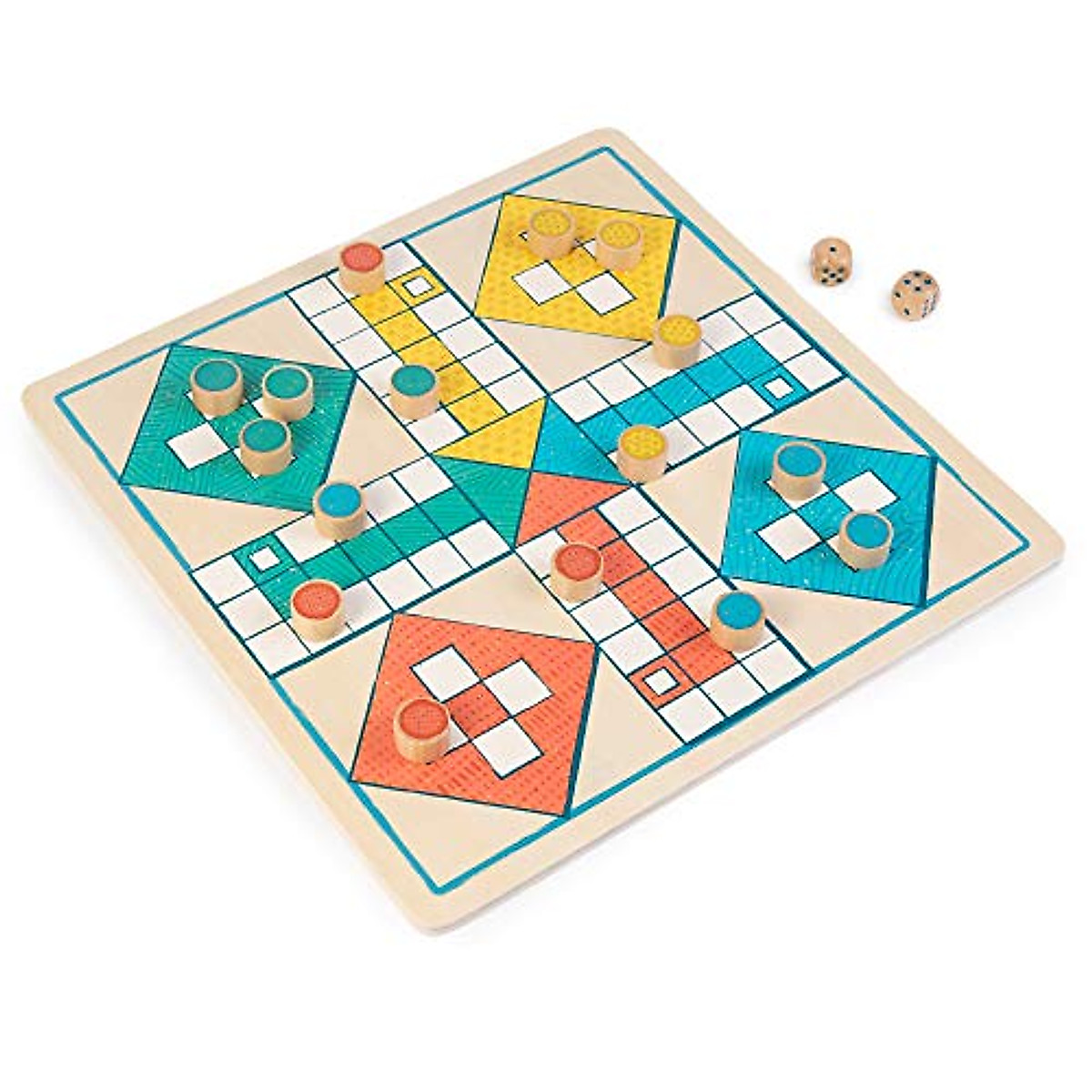 Ludo + Snakes & Ladders Wooden Board Game 2-Pack - Two Game Set in One Bundle - Children's Family Pachisi Learning Dice Games for Adults & Kids - Classic 12" x 12" Two-Sided Board for 2-4 Players