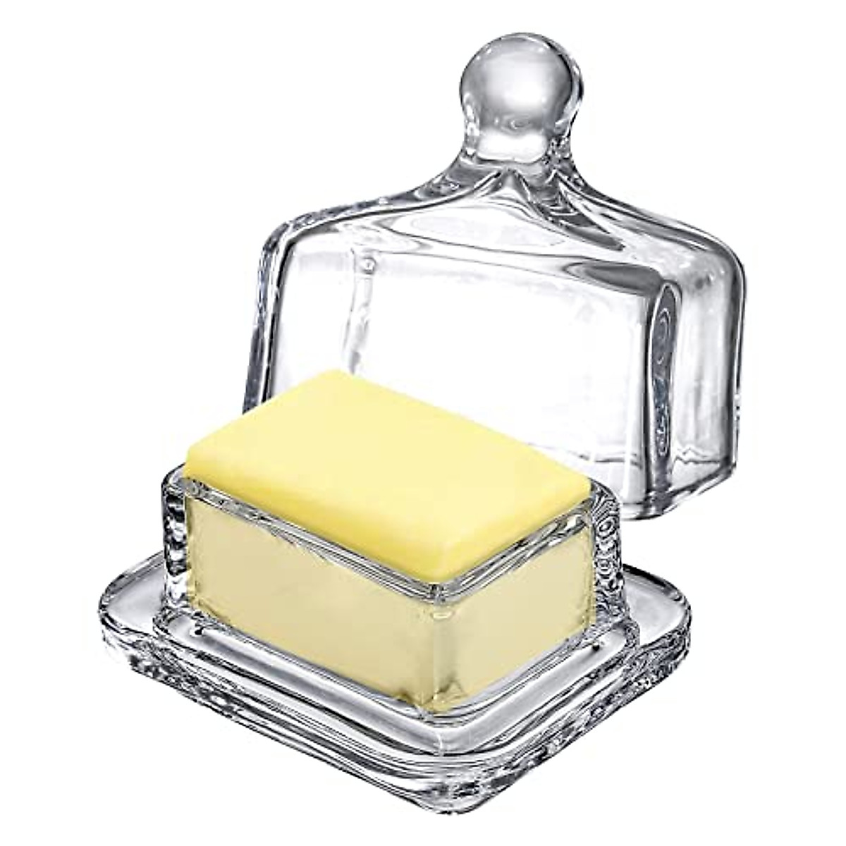 Dicunoy 2 Pack Glass Butter Dishes with Lids, Mini Butter Keeper Containers, Clear Butter Serving Storage Dish with Handle, Rectangle Crystal Small Butter Cloche for Mayo, Jelly, Jam, Candy