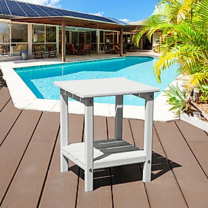 DAILYLIFE Outdoor Side Table, Adirondack Patio End Tables, Small Outdoor Coffee Table, HDPE Plastic End Table for Lawn, Garden, Beach, Pool, Balcony (White, Double Layer)