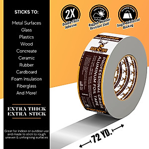 Buck Professional Grade Aluminum Foil Tape - 2 Inch x 216ft (72 yd) 3.6 Mil - Ideal for HVAC, Metal Repair & Insulation - Heat Resistant & Waterproof - Perfect for Sealing Ductwork & Vents