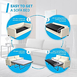 Mjkone 2-in-1 Pull Out Sofa Bed, Full Size Velvet Sleeper Sofa Bed with Folding Mattress, Pull Out Couch Bed for Living Room, Sofa Sleeper for Apartment/Small Spaces (Full, Beige)