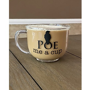 Poe me a glass. Poe me a cup. Edgar Allan Poe inspired wine glass or coffee mug. Raven mug. Raven glass. Great gift for book lovers! Halloween mug. Halloween wine glass. (Wine glass)
