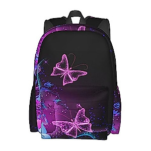 Pink Purple Butterfly Printed Laptop Backpacks Lightweight Stylish Casual Daypack For Work Business Travel