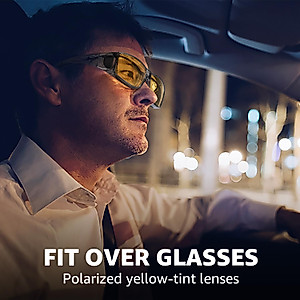 LVIOE Wrap Around Night-Vision Glasses, Fit Over Prescription Glasses with Polarized Yellow Lens Night-Driving Glasses