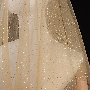 HAVII 60" x 8 Yards Golden Glitter Tulle Fabric Rolls Sequin Sheer Fabric for Bridal Veil Wedding Arch Backdrop Decor Tutu Skirts DIY Sewing Craft