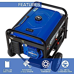 DuroMax XP4400E Gas Powered Portable Generator-4400 Watt Electric Start-Camping & RV Ready, 50 State Approved, Blue/Black