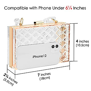 Clear Purse Acrylic Box, Women Evening Clutch Bag, Transparent Stadium Approved Crossbody Shoulder Handle Handbag Fits Party, School Prom & Concerts