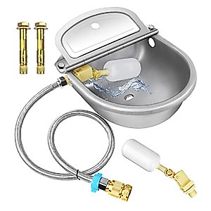 Automatic Animal Drinking Water Bowl with Float Valve, 304 Stainless Steel Kit Includes Bowl, Pipe, 2 Valves, Quick Connector Adapter and Countersunk Bolts.