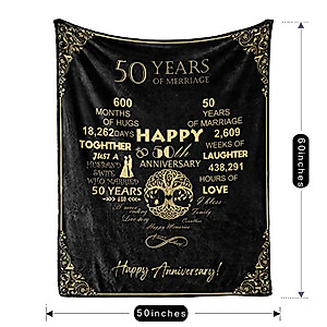 50th Anniversary Blanket Gifts,50th Golden Wedding Anniversary Couple Gifts for Husband Wife 50th Anniversary Decorations Valentine Wedding Romantic Throw Blanket 60"X 50"
