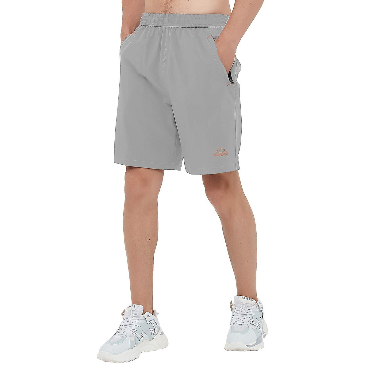 Rdruko Men's Hiking Running Shorts Quick Dry Athletic Performance Shorts Zip Pockets(Light Grey, US L)