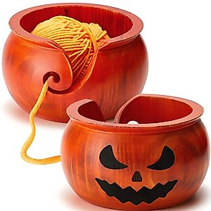 Sieral 2 Pcs Christmas Wooden Yarn Bowl Holder, Pumpkin Decoration Yarn Bowl for Crocheting 6.5 x 6.5 x 3.9 Inch Craft Knitting Bowl Crochet Yarn Holder for Handmade Crocheting Winter Mother's Gift