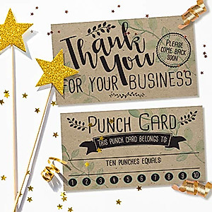 Loyalty Rewards Punch Cards for Small Business - Set of 50 Kraft Paper Coupon Cards - Blank Voucher Gift Rewards Card Stationery - Great Loyalty Cards for Business