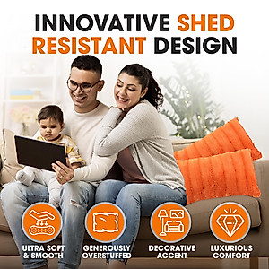 Cheer Collection Faux Fur Throw Pillows for Couch with Inserts Included - Decorative Furry Sofa Pillows - 12" x 20" - Rust (Set of 2)