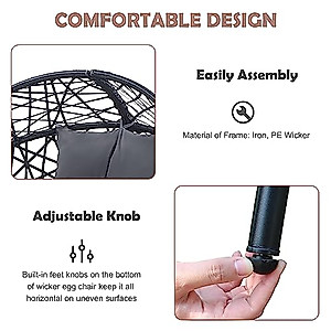YIGUO Patio Wicker Egg Chair with Table, Egg Basket Lounger with Cushion and Stand, PE Rattan Cuddle Chair for Patio, Backyard, Balcony, Poolside, Living Room,Indoor & Outdoor Dark Gray